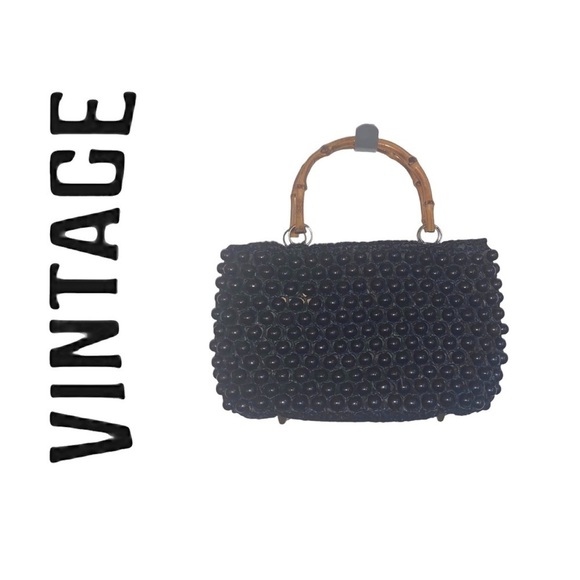 Vintage | Bags | Vintage Jet Black Wooden Bead Purse Zip Closure Lined ...